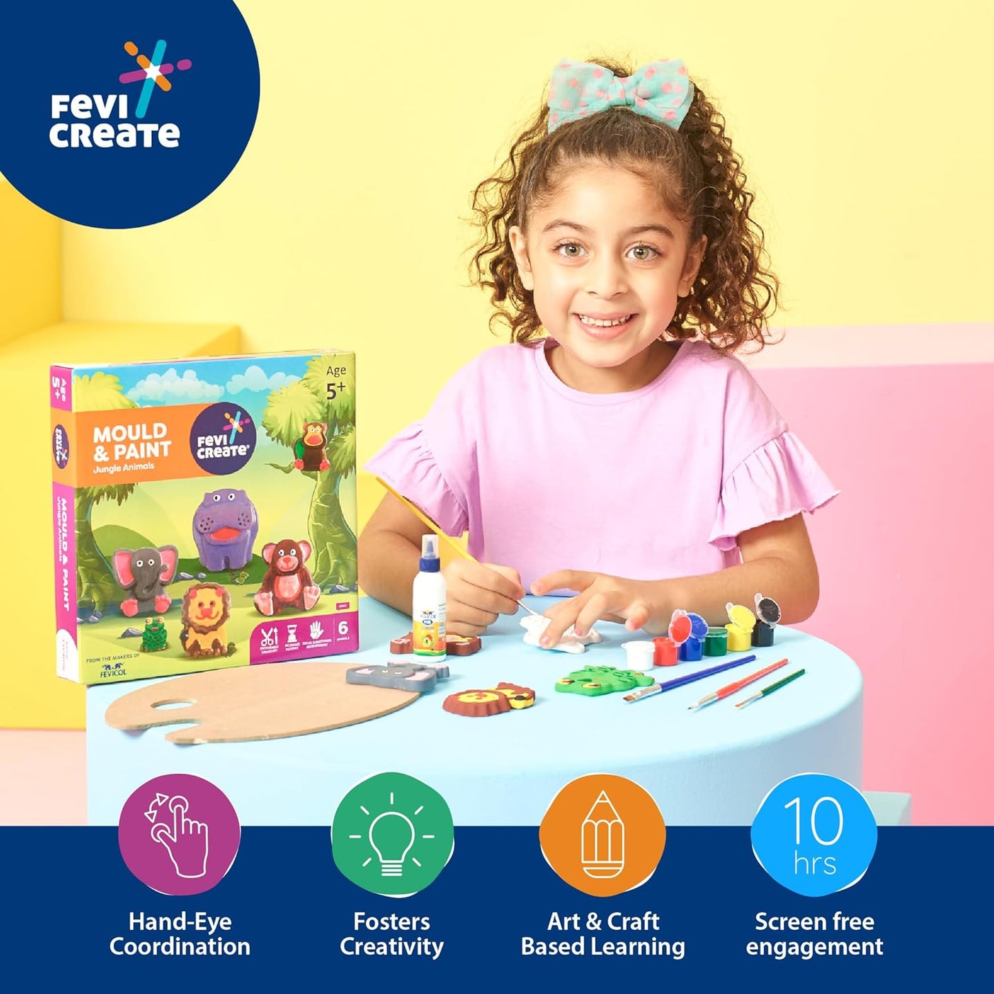 PIDILITE, Art Kit - FEVICREATE | Mould & Paint | JUNGLE ANIMALS ...