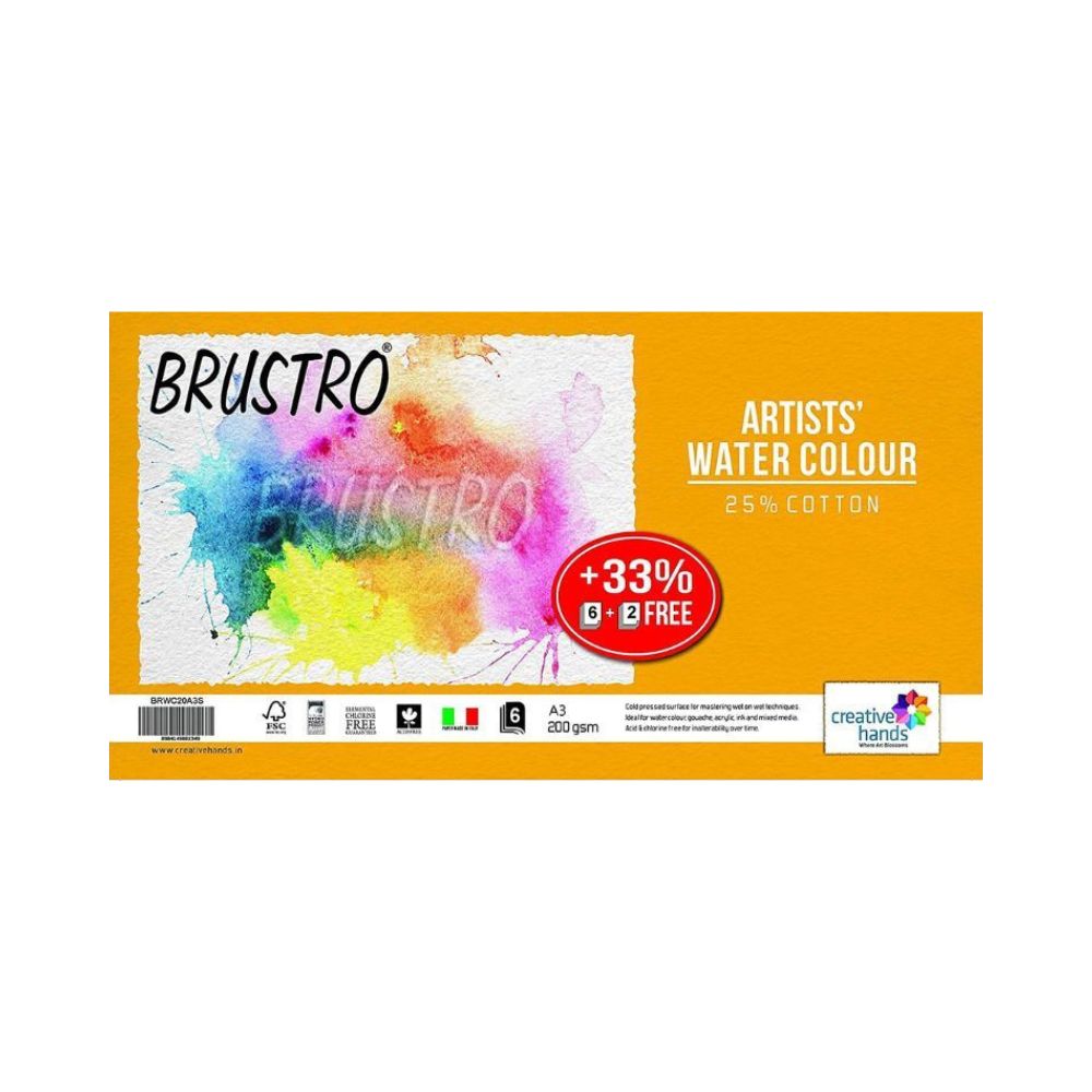 BRUSTRO, Watercolour Sheet - ARTISTS' A3 | 6 + 2 Sheets | 200 gsm ...