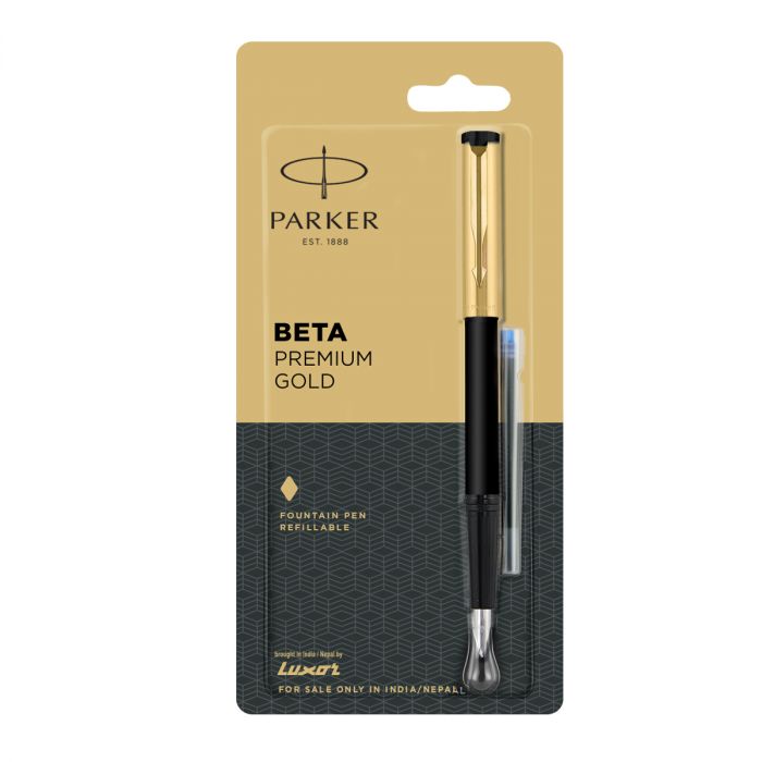 PARKER, Fountain Pen - BETA Premium | Gold Finish Cap | Gold Trim (Fin ...