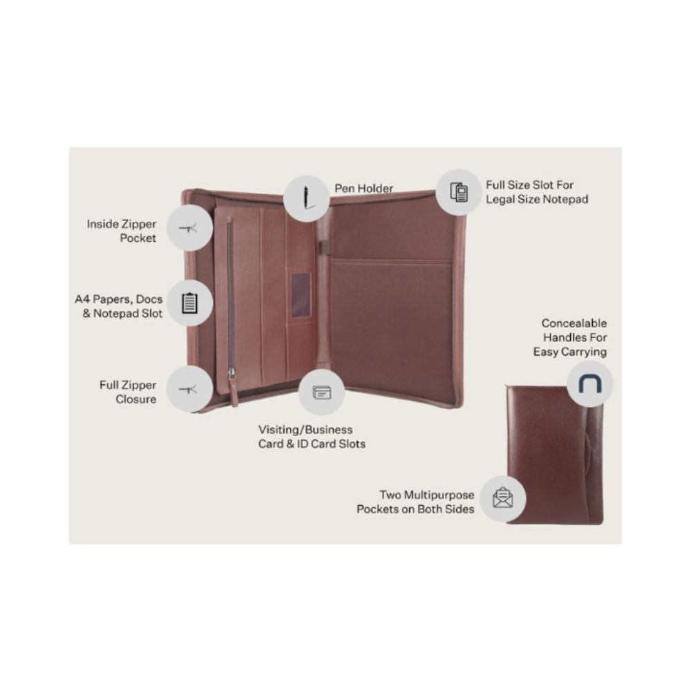 ELAN, Zip Around Folder With Handle | BROWN | A4. – OXFORD stationers