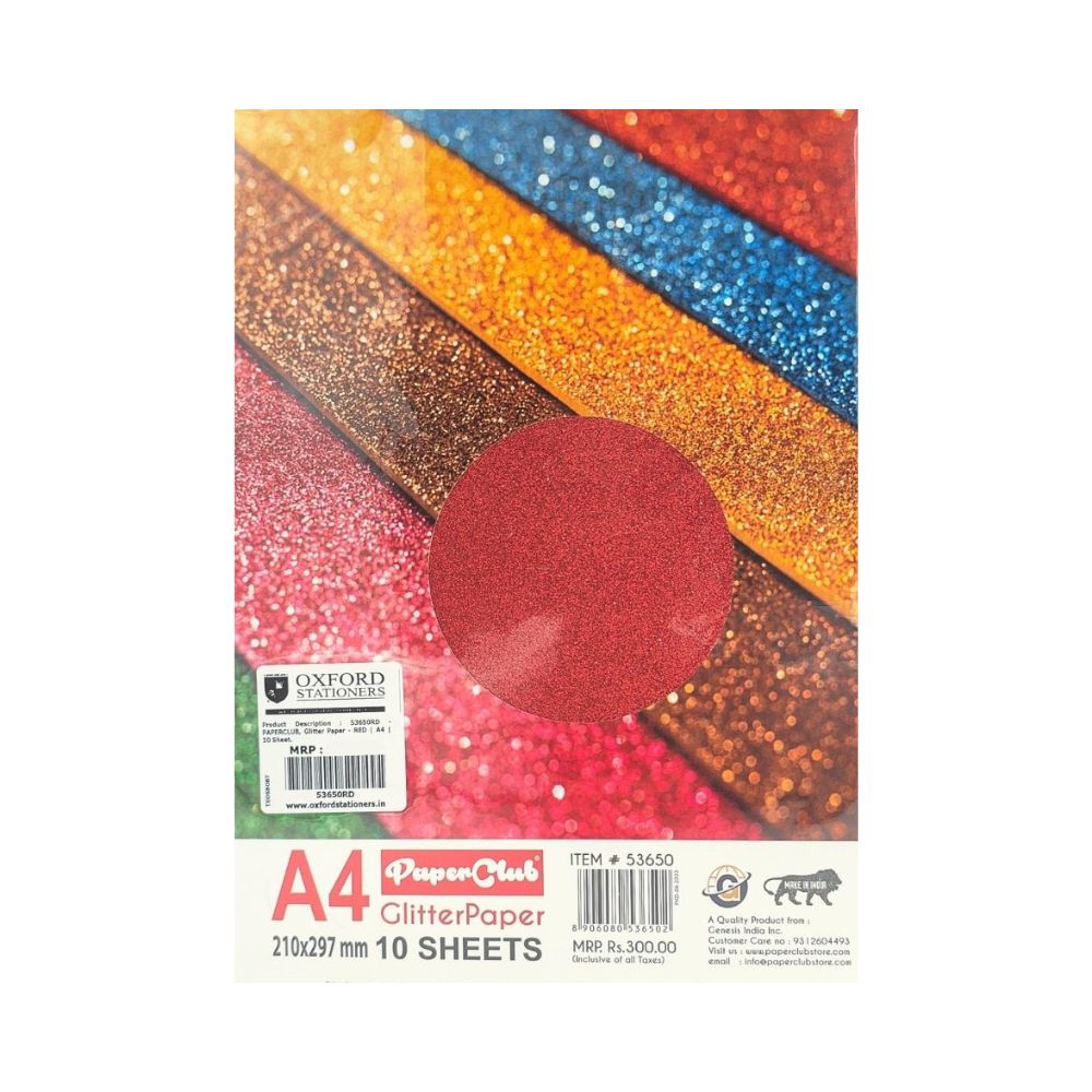 PAPERCLUB, Glitter Paper - RED | A4 | 10 Sheet. – OXFORD stationers