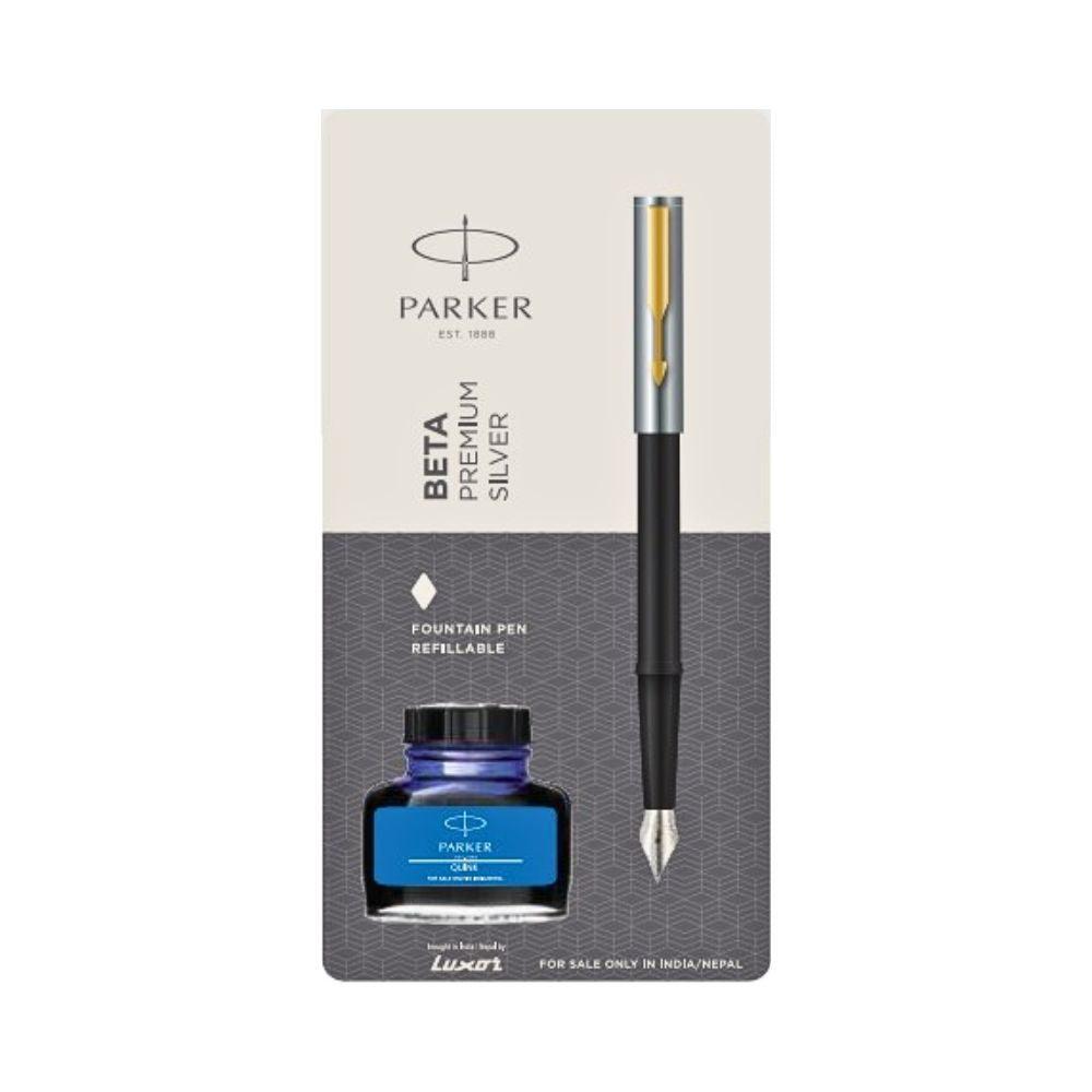 PARKER, Fountain Pen - BETA Premium Gold | Silver Finish Cap | Gold Tr ...