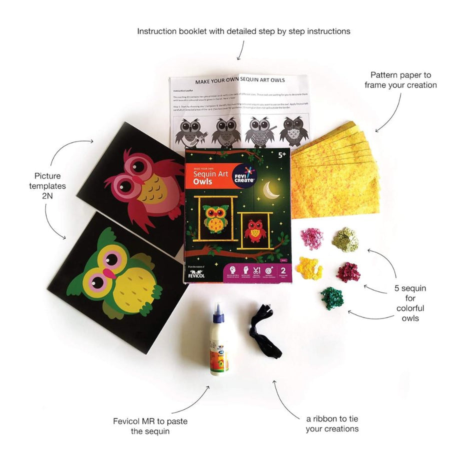 PIDILITE, Art Kit - FEVICREATE | Sequin Art Owls. – OXFORD stationers