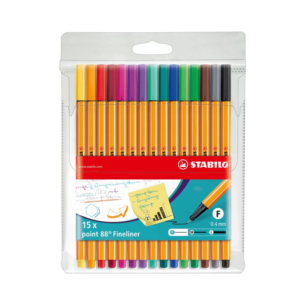 STABILO, Fineliner Pen - POINT 88 | 0.4 mm | Set of 15. – OXFORD stationers