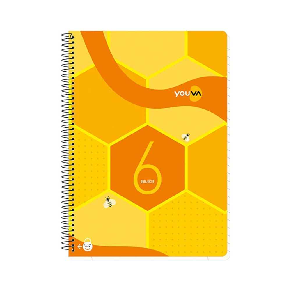 YOUVA, 6 Subject Notebook - Spiral | A4 | Single Line | 300 Pages ...